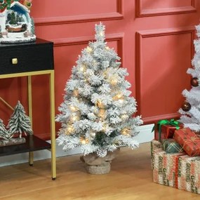 HOMCOM Vánoční stromek 92 cm, LED světla, zasněžené větvičky, šišky, nehořlavý, betonový stojan