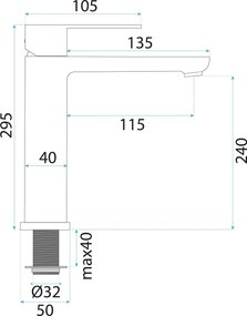Rea Logan, vysoká umyvadlová baterie h-295, měděná matná, REA-B6670