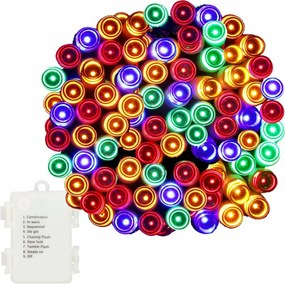 LED světelný řetěz - 9m, 120LED, 8-funkcí, 3xAA, IP44, multicolor