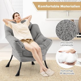 Costway Křeslo s područkami a boční kapsou a opěrkou nohou relaxační – šedá