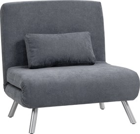 HOMCOM Čalouněné křeslo s funkcí postele, 3v1 design, sedací a spací křeslo, přistýlka pro hosty, látkový potah, s polštářem, tmavě šedá