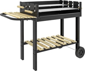 Gril na dřevěné uhlí Outsunny s nastavitelným dvojitým grilem, 2 kola a 2 policemi, rozměr 113L x 53,5W x 82,5H cm Černý | Aosom