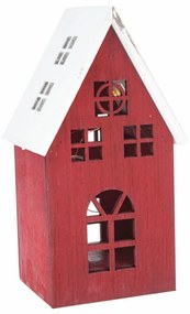 Vánoční dřevěná LED dekorace Light house červená, 11,7 x 21,2 x 9,7 cm
