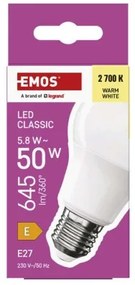 Emos lighting LED žárovka Classic A60 / E27 / 5,8 W (50 W) / 645 lm / teplá bílá 1525733278