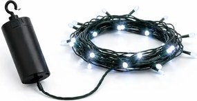 LED světýlka na baterie, venkovní, 2,2 m, ledově bílá, 20 diod, tmavě zelený kabel, IP44, ovladač, 4 × AA