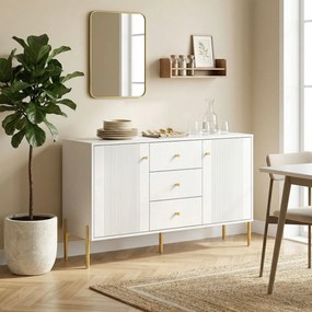 HOMCOM Moderní sideboard, nábytek do kávového koutku se 3 tichými zásuvkami, 2 nastavitelné police, 5 kovových nohou, bílé