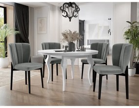 Oválný rozkládací stůl se 4 židlemi ST106 08, Barva stolu: bíly lesk, Potah: Baloo 2072, Potah: Magic Velvet 2219