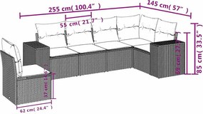 6dílná zahradní sedací souprava s polštáři černá polyratan 3222626