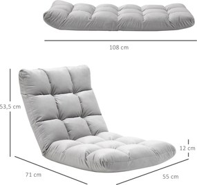 HOMCOM skládací podlahové křeslo 3 v 1 s nastavitelným opěradlem 13 poloh skládací lehátko šedé z kovové pěny 55x71x53,5cm do obývacího pokoje a na z…