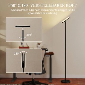 HOMCOM RGB lampička Uplighter, stmívatelná lampa s dálkovým ovládáním a dotykovým ovládáním, 350° otočná hlava, černá