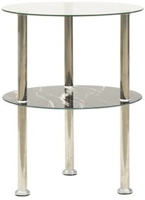 322789 vidaXL 2-Tier Side Table Transparent & Black 38 cm Tempered Glass - Default Title