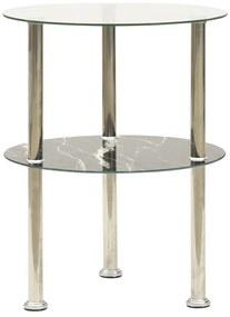 322789 vidaXL 2-Tier Side Table Transparent & Black 38 cm Tempered Glass