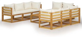 vidaXL 3057642 Marketos 9 Piece Garden Lounge Set with Cushion Cream Solid Acacia Wood (4x311857+311866)