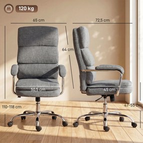 HOMCOM ergonomická kancelářská židle z chenillu s polstrovanými loketními opěrkami, nastavitelná výška a sklon, 360° otočná, šedá