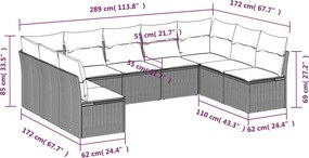 9dílná zahradní sedací souprava s poduškami šedá polyratan 3249909