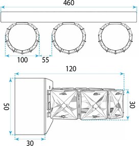 Toolight APP1939-3W, nástěnná LED svítilna, 460 mm, zlatá lesklá, OSW-66073
