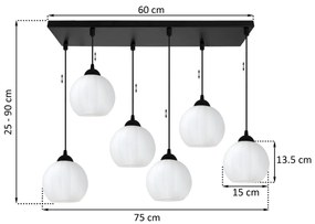 Závěsné svítidlo Costa, 6x bílé skleněné stínítko, b