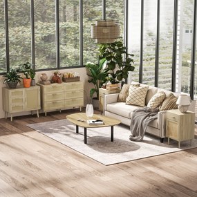 HOMCOM Skříňka s 6 zásuvkami a ratanovým předním panelem, rozměry 110 Š x 40 H x 75 V cm, vzhled světlého dřeva | Aosom
