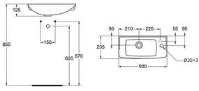 Mereo Mereo, Umyvadlo s otvorem pro baterii 50 cm, VSD41 (W449401)