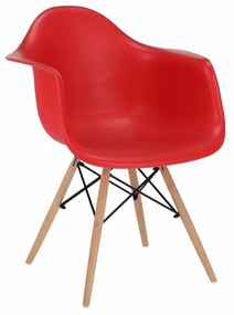Vikio Designové trendy křeslo v kombinaci dřeva buk a plastu červené barvy TK190