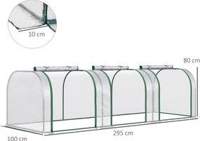 Fóliový skleník Outsunny, skleník, skleník s dveřmi, chladicí rám, skleník pro rostliny, školka pro rostliny, ocel, průhledný, 295 x 100 x 80 cm | Ao…