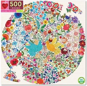 EEBOO Kulaté puzzle Modrý a žlutý ptáček / 500 dílků / průměr 58,5 cm
