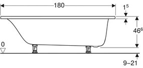 Geberit Tawa Obdélníková vana 180 x 80 cm, včetně noh, bílá 554.122.01.1