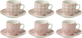Sada 6 espresso růžových šálků s podšálky – 5*3*5 cm / 80ml