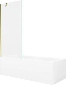 Mexen Cubik obdélníková vana 160 x 70 cm s krytem a 1křídlovým zástenou 80 cm, transparentní, zlatá