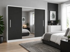 Šatní skříň s posuvnými dveřmi 232 cm se zrcadlem černá eben tmavá  MES PRIMO SZP4/2/1W/2B1L/0/AL