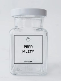 Samolepka na kořenky PEPŘ MLETÝ průhledná 5 × 5 cm tučné písmo