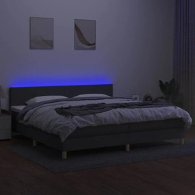 Box spring postel s matrací a LED tmavě šedá 200x200 cm textil 3133582