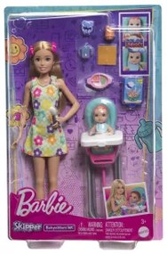 Barbie Chůva herní set - Panenka s květinových šatech HTK35