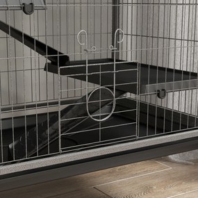 Pawhut Multifunkční klec pro hlodavce se 4 platformami, 3 rampami a 4 dvířky, rozměry 80L x 52W x 159H cm, šedá, stříbrná, černá, ocel