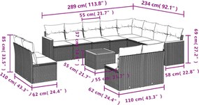 13dílný zahradní sedací souprava s poduškami černý polyratan 3258877