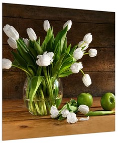 Obraz bílých tulipánů ve váze (50x50 cm)