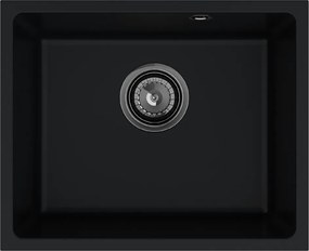 Sink Quality Crypton 55, kuchyňský granitový dřez 460x375x205 mm + černý sifon, černá, SKQ-CRY.C.1KBO.55.XB