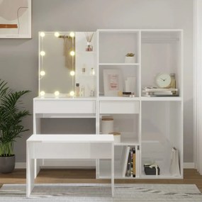 vidaXL Toaletní stolek sada s LED kompozitní dřevo [3114099] Barva: bílá s vysokým leskem