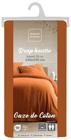Oranžové/hnědé mušelínové prostěradlo 140x190 cm Angelia – douceur d'intérieur