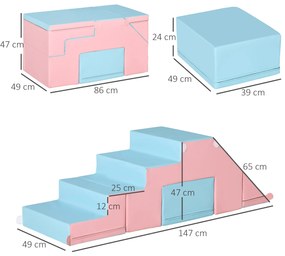 HOMCOM Sada 2 stavebních bloků Sada stolu a židle se skluzavkou pro děti od 12 do 36 měsíců Pěnová stavebnice Růžová a modrá | Aosom.de