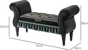 HOMCOM Polstrovaná lavice, sametový vzhled, luxusní lavice s dřevěnými nohami, předsíňová lavice do ložnice, nosnost až 150 kg, tmavě šedá, 117 x 40 …