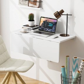 Costway Nástěnný skládací stůl šetřící prostor Skládací – 80 × 60 cm, bílý