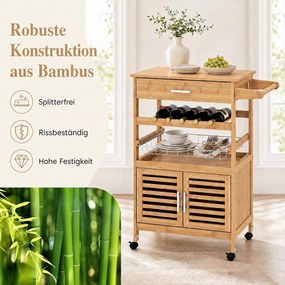 Costway Kuchyňský vozík servírovací vozík vyrobený z bambusu s 4 úrovněmi