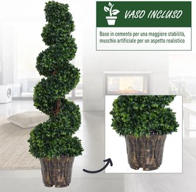 Umělý spirálový buxus Outsunny (Ø32cm x 120cm), Zelená dekorace pro interiér a exteriér, vč. květináče