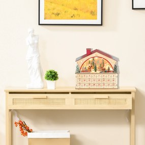 HOMCOM Adventní kalendář k naplnění 24 zásuvky přihrádky, vánoční kalendář s LED světly, přírodní dřevo, 36 x 10 x 34 cm