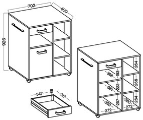 Kredenc příborník LANDA | 269 cm | sestava 3 díly | antracit/beton