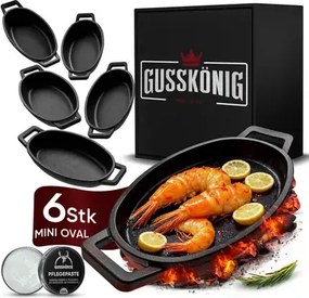 GUSSKÖNIG Sada oválných mini litinových pánviček 6× 11,7 cm / Sada lit