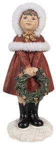 Červená vánoční dekorace socha dívka s věnečkem - 6*6*13 cm