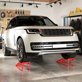 HOMCOM Sada 2 ramp pro přístup k automobilům, ocelová zvedací ramp, protiskluzová, pro údržbu a opravy vozidla, pro garáže, domy, dílny, červená