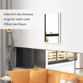 HOMCOM Obdélníkové Zrcadlo na Zeď 60 x 80 cm, MDF Rám, ideální do koupelny, obývacího pokoje nebo ložnice, bílá